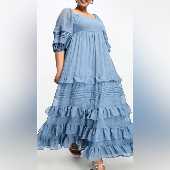 ASOS Curve | Dresses | Asos Dusty Blue Ruffle Maxi Dress | Poshmark